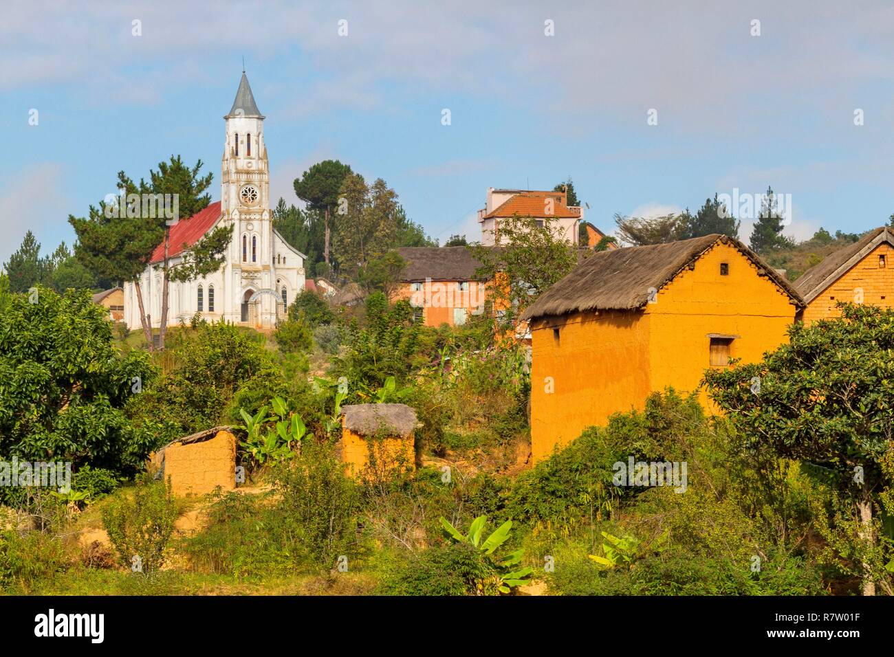 Madagascar, Central highlands, Antsirabe region, rice fields towards ...