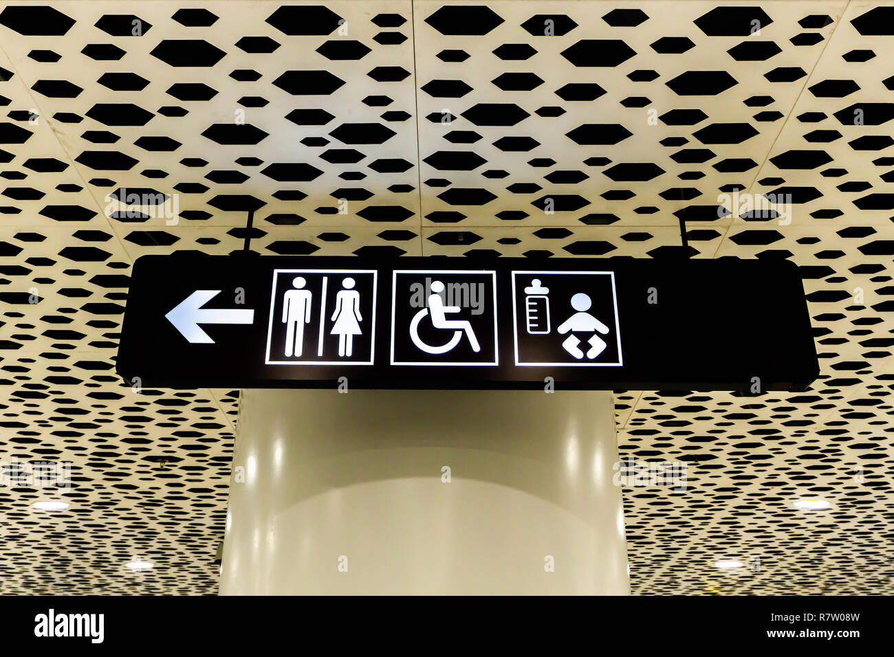 Airport White Colored Restroom Sign for Disabled and Babies on Black ...