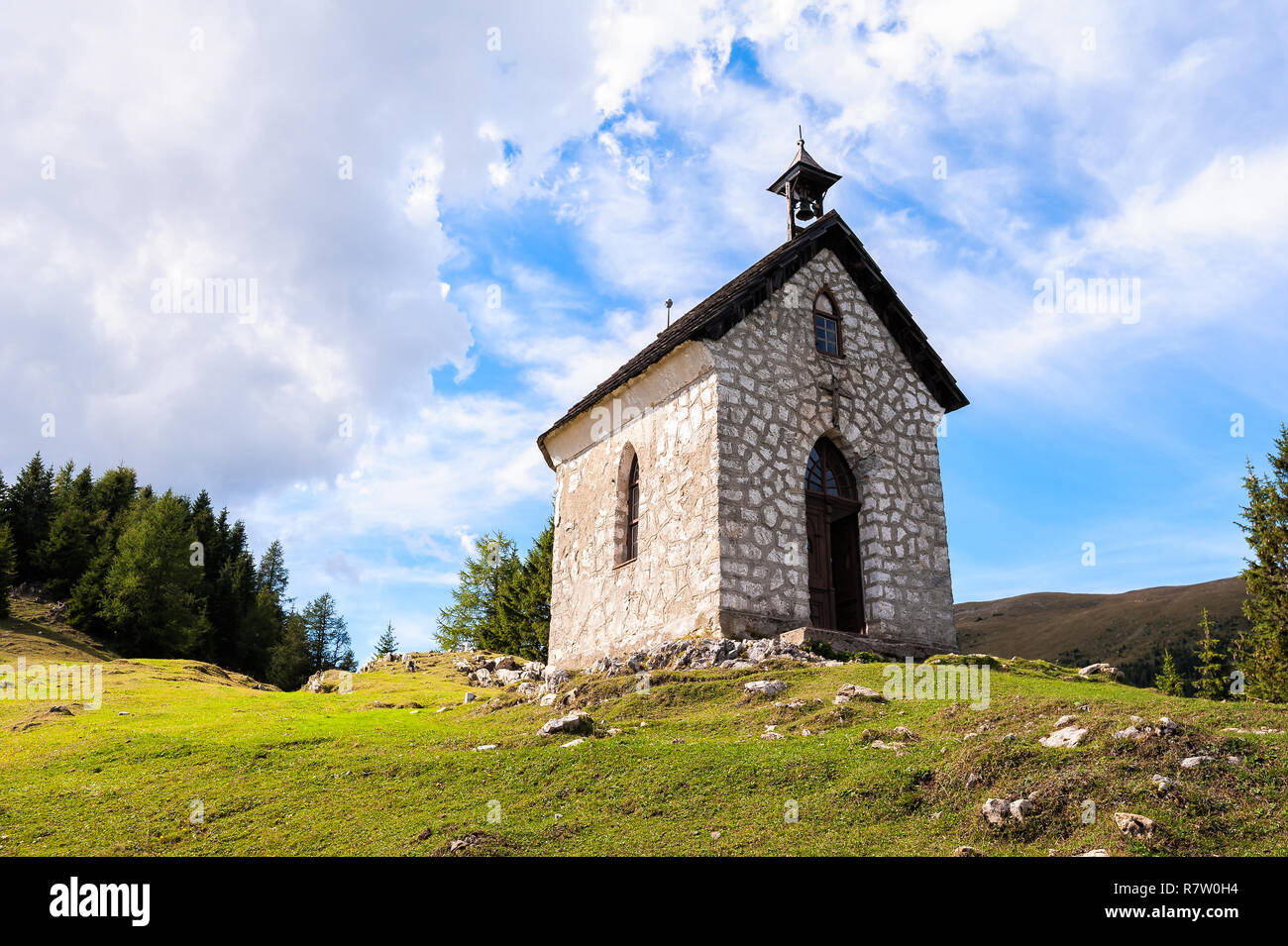 The little church on mountain small village. Religion building Stock ...