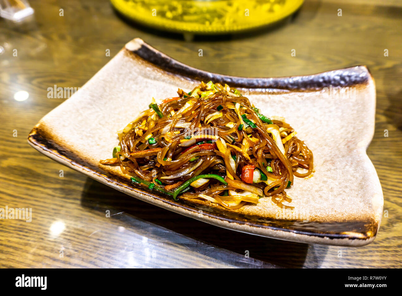 Chinese Fried Glass Noodles with Vegetables on a Rectangle Plate Stock ...