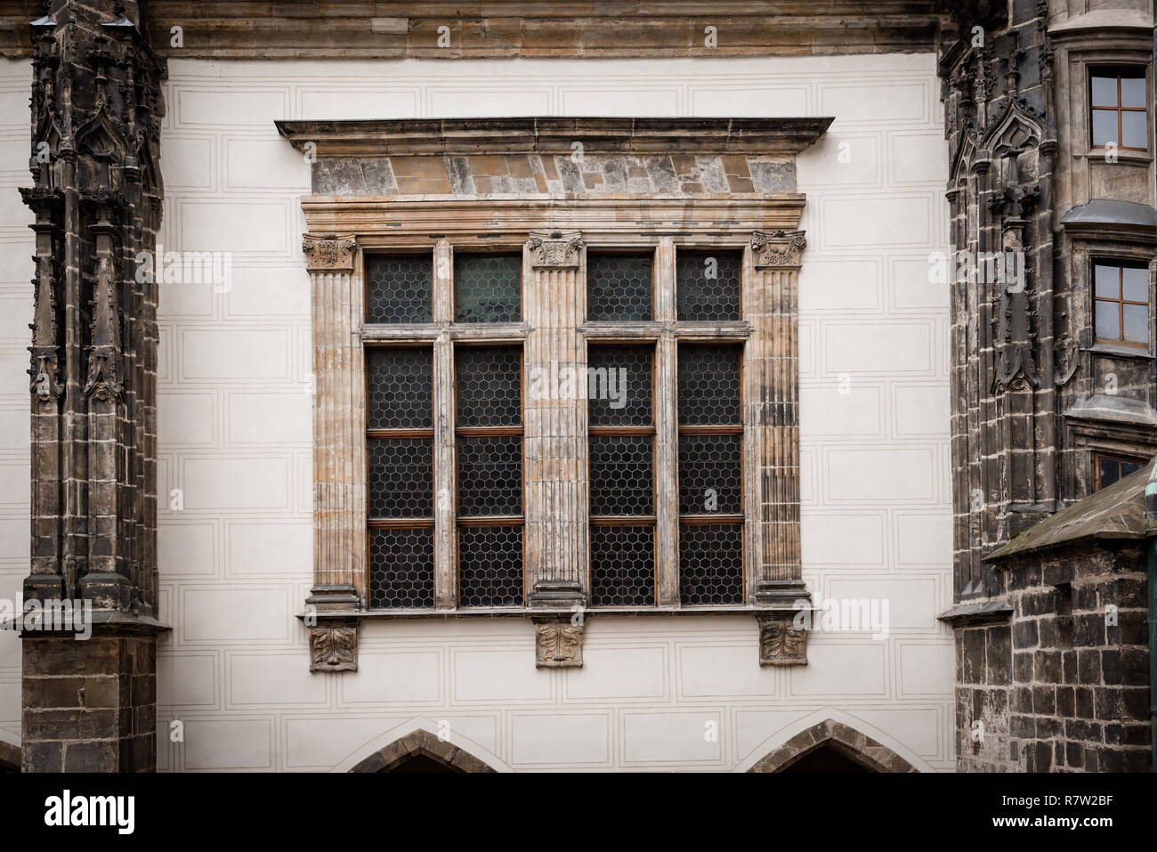 Windows on the South wall of the Old Royal Palace in the Prague Castle ...