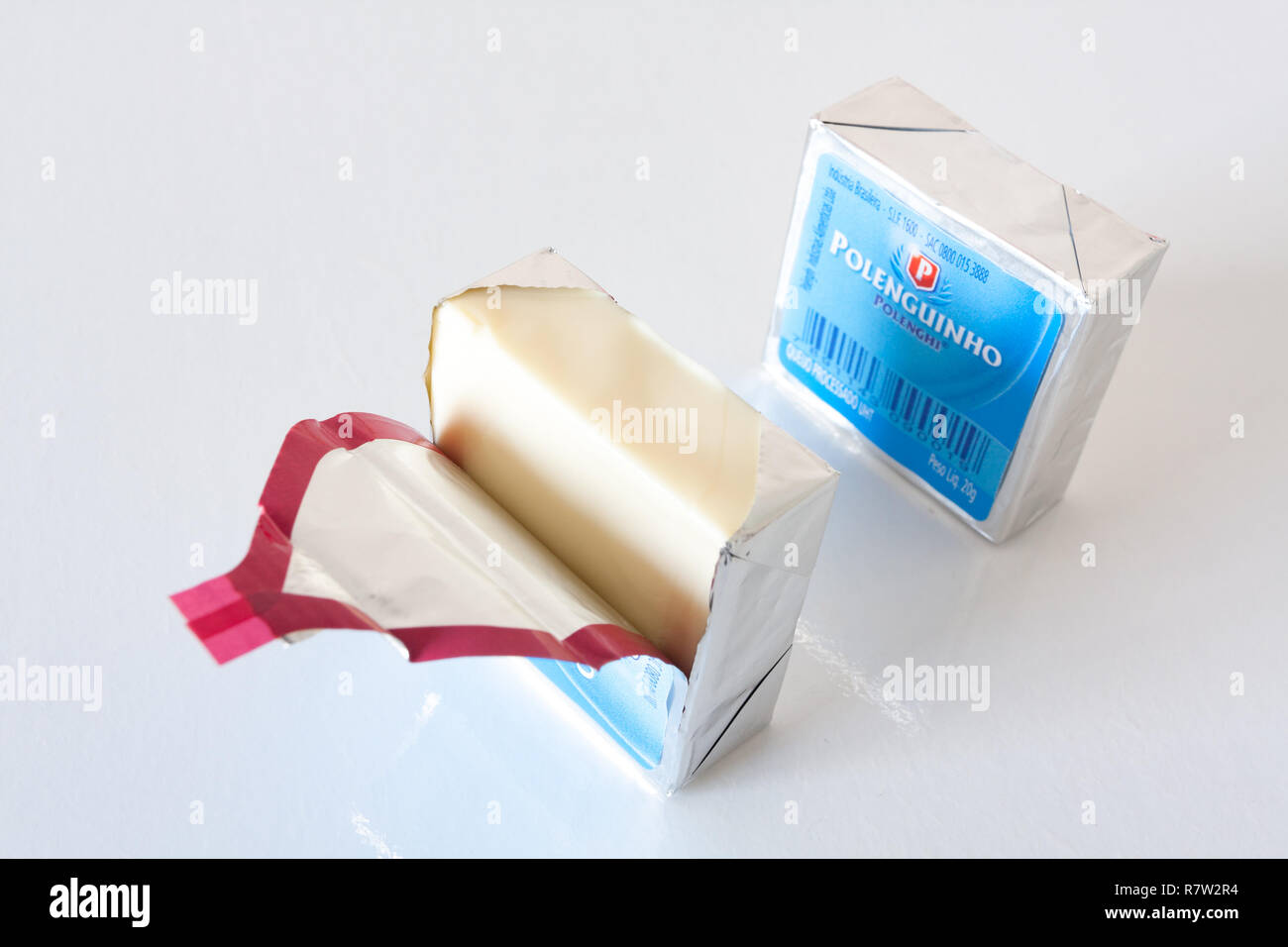 'Polenguinho' cheese "pocket" version on white background. Polenghi is ...