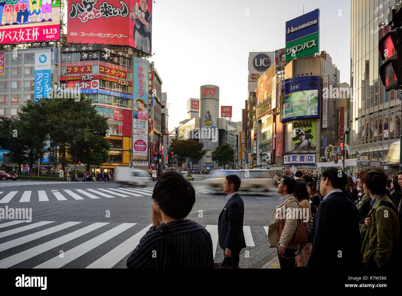 Japan, Shinjuku district, Tokyo, Shibuya crossing is close the the main ...