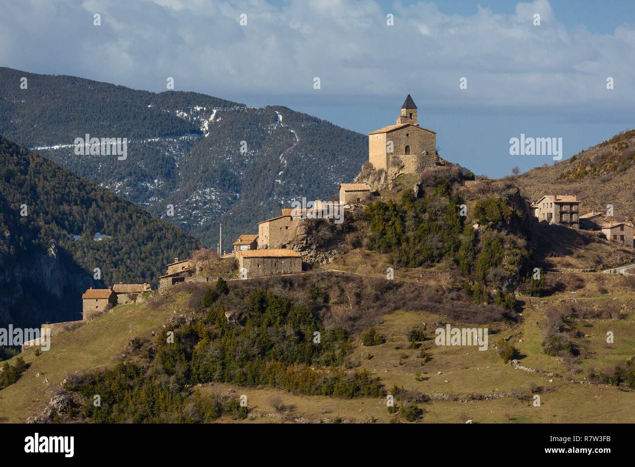 Spain, Catalonia, Sierra del Cadi massif, village of Josa de Cadi Stock ...