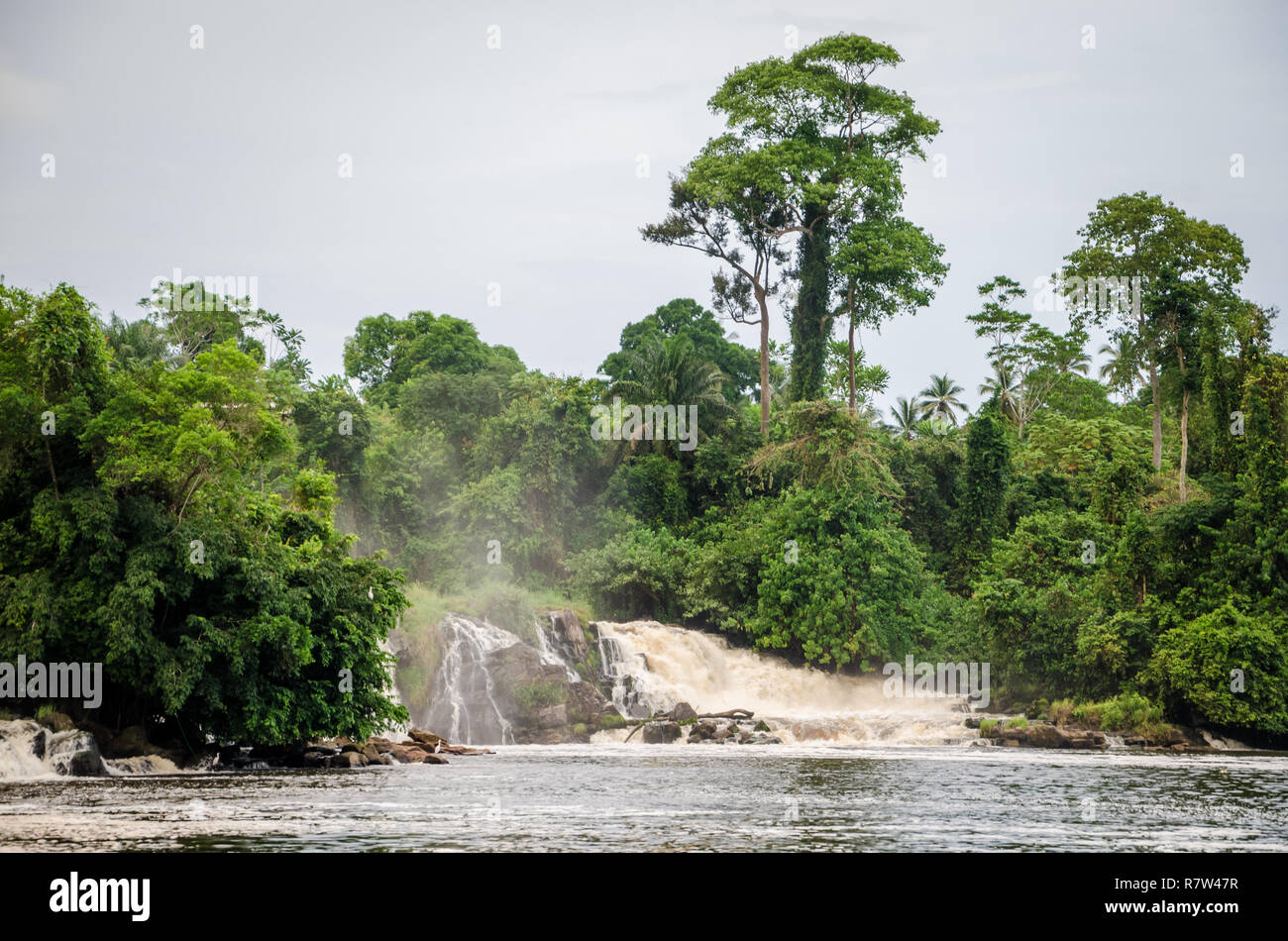 Famous Lobe Falls at Kribi, Cameroon, one of the few waterfalls in the ...