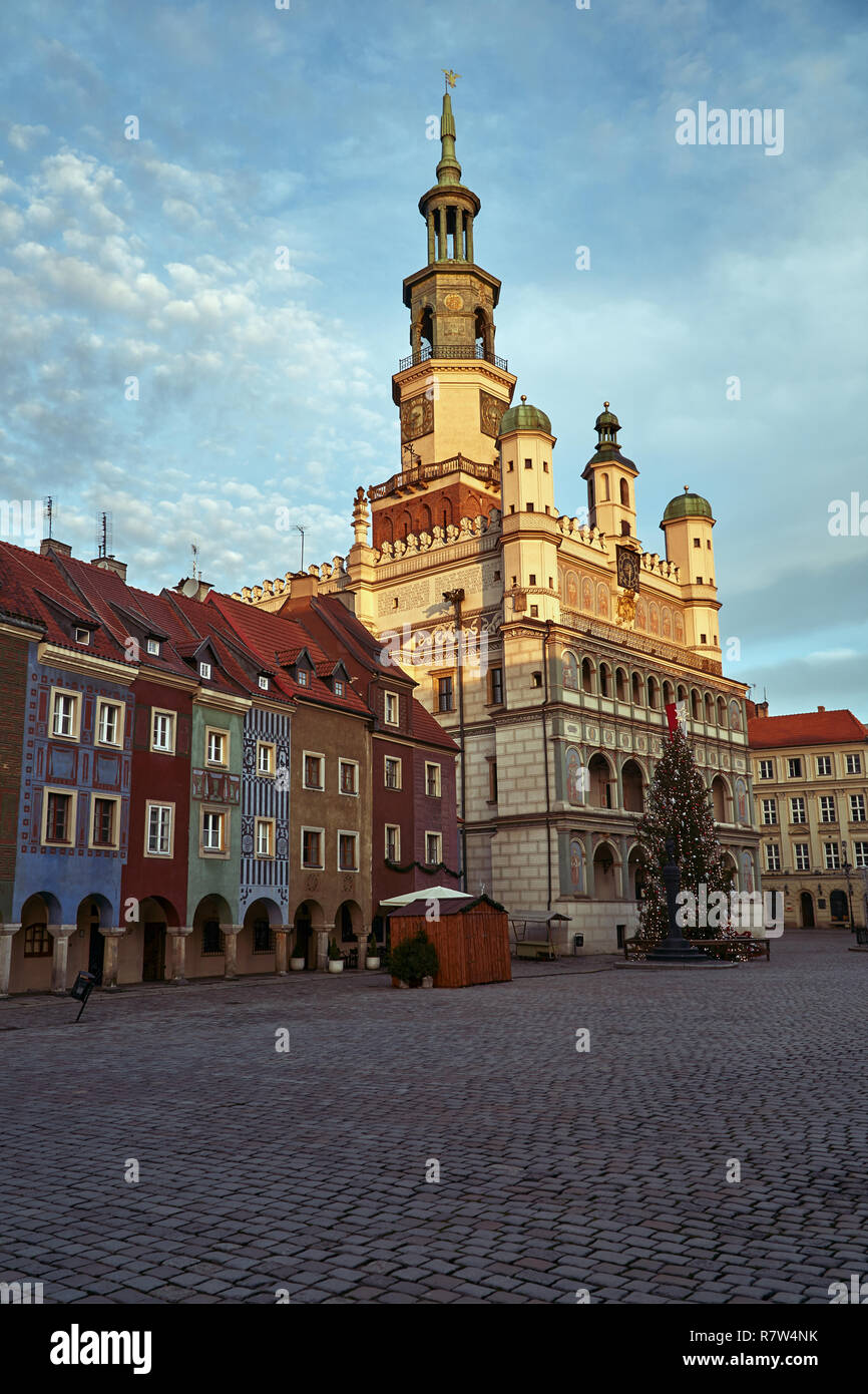 Renaissance town hall and christmas decorations in city of Poznan Stock ...