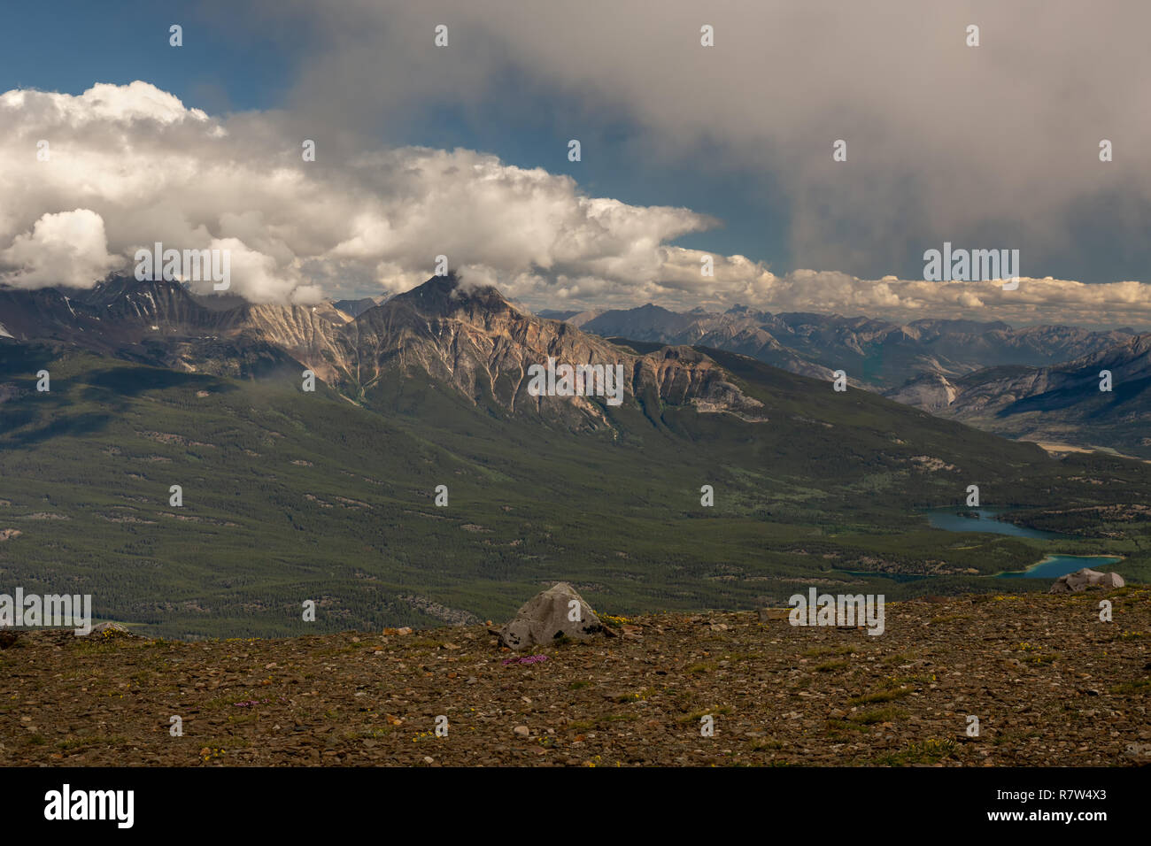 View of Jasper National Park and Pyramid Mountain from the top of ...