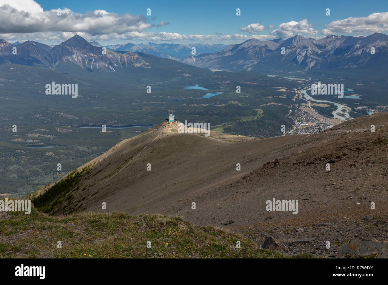 Bird view of the city of Jasper and Jasper National Park from the top ...