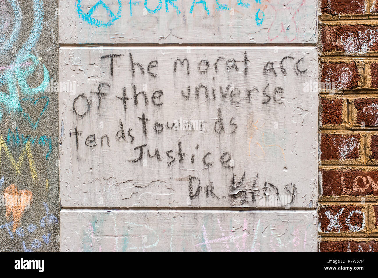 Graffiti on memorial wall standing for peace and love on downtown city ...