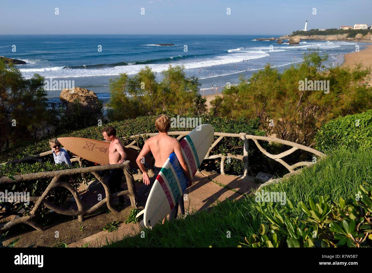 France, Pyrenees Atlantiques, Basque Country, Biarritz, surfers going ...