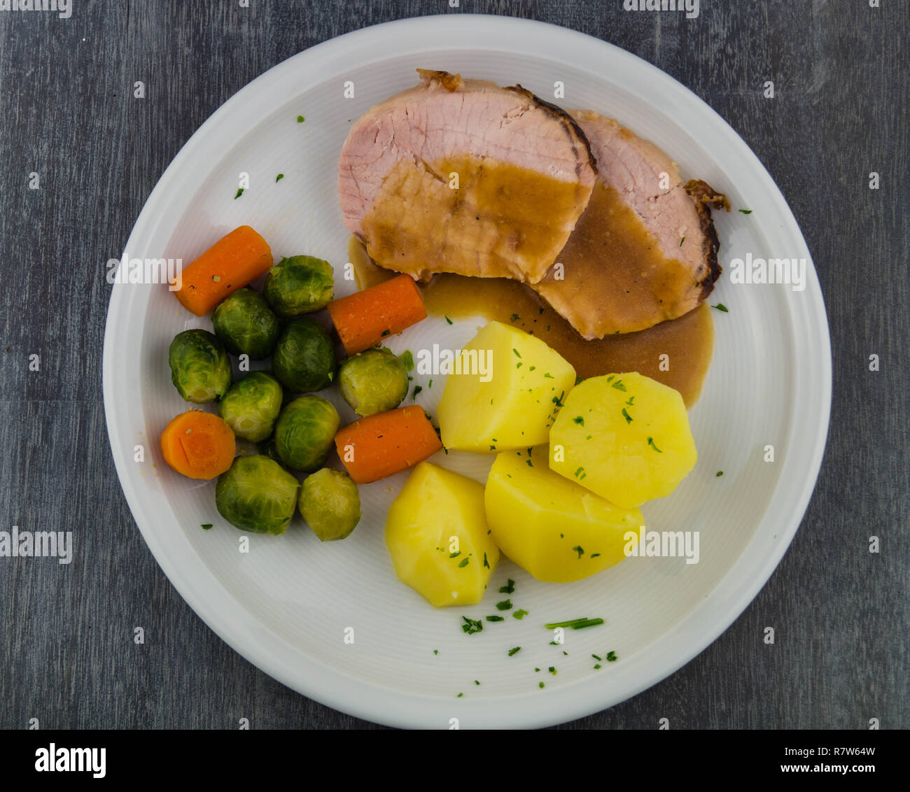 traditional german Food smoked pork with brussels sprouts Stock Photo ...