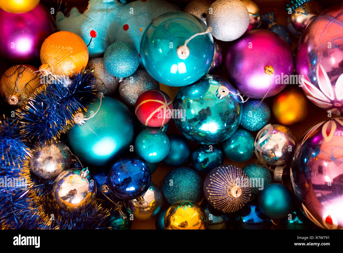 Various Christmas ornaments background texture Stock Photo - Alamy