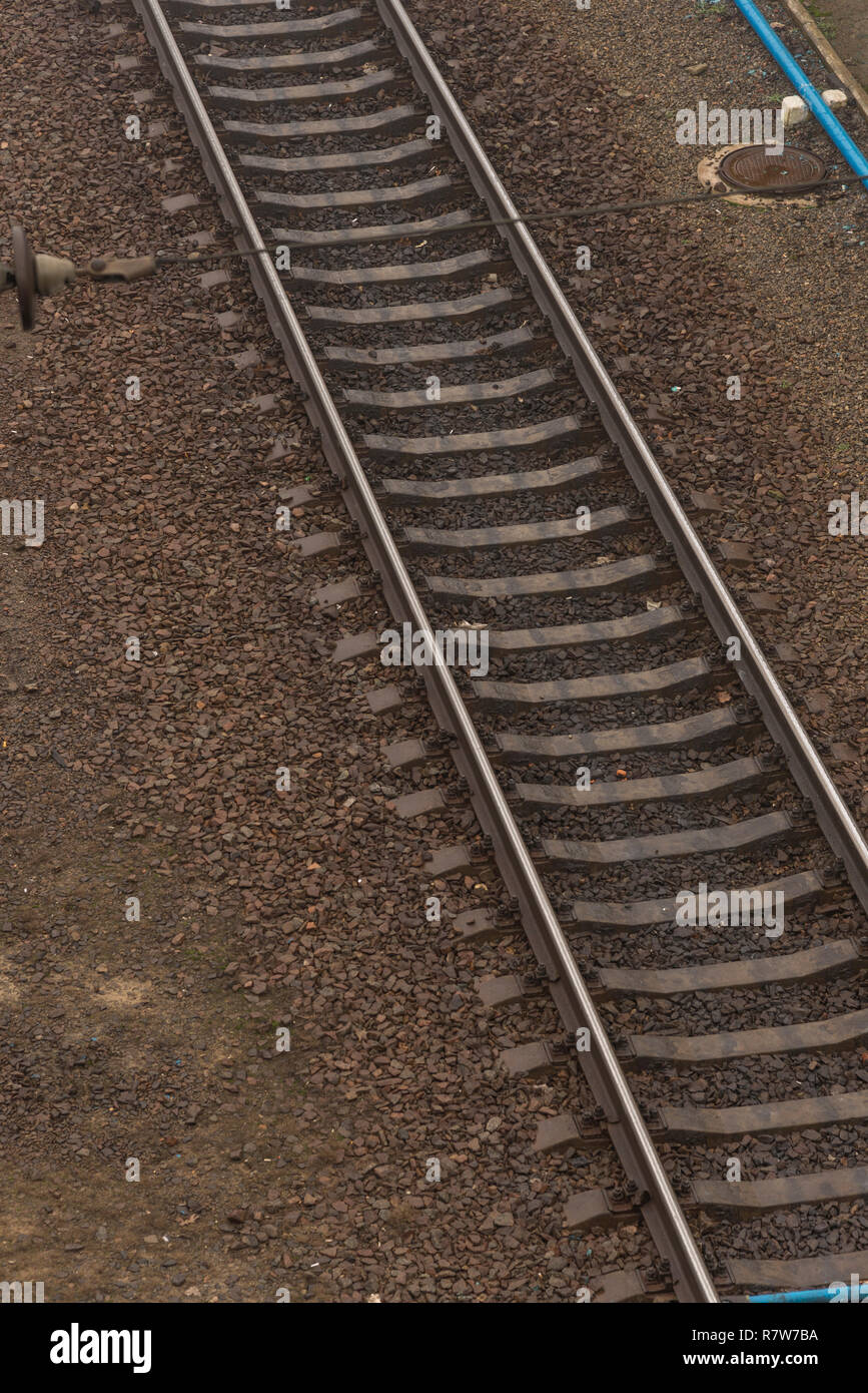 Top view of rail tracks on a winter day Stock Photo - Alamy