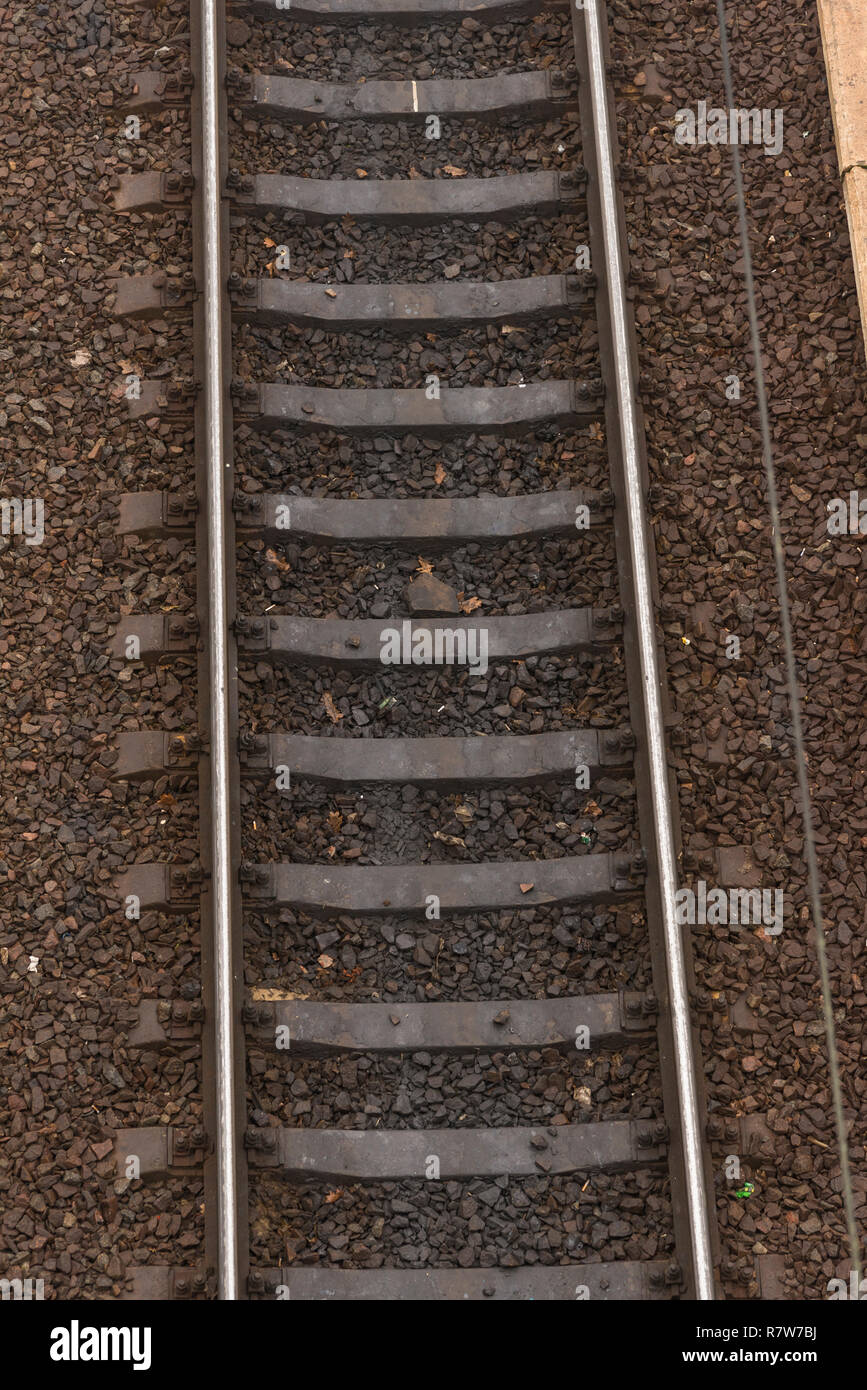 Top view of rail tracks on a winter day Stock Photo - Alamy