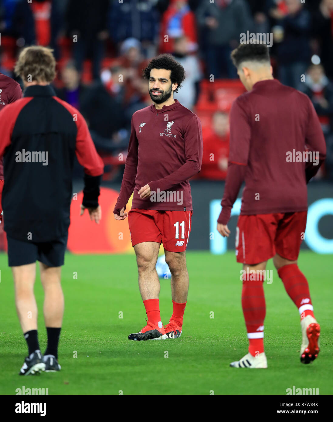 Liverpool's Mohamed Salah during warm up prior to the UEFA Champions ...