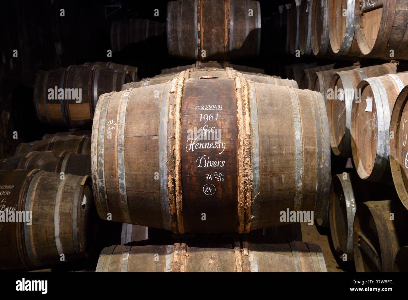 France, Charente, Cognac, Hennessy cognac house, cellar, barrel ...