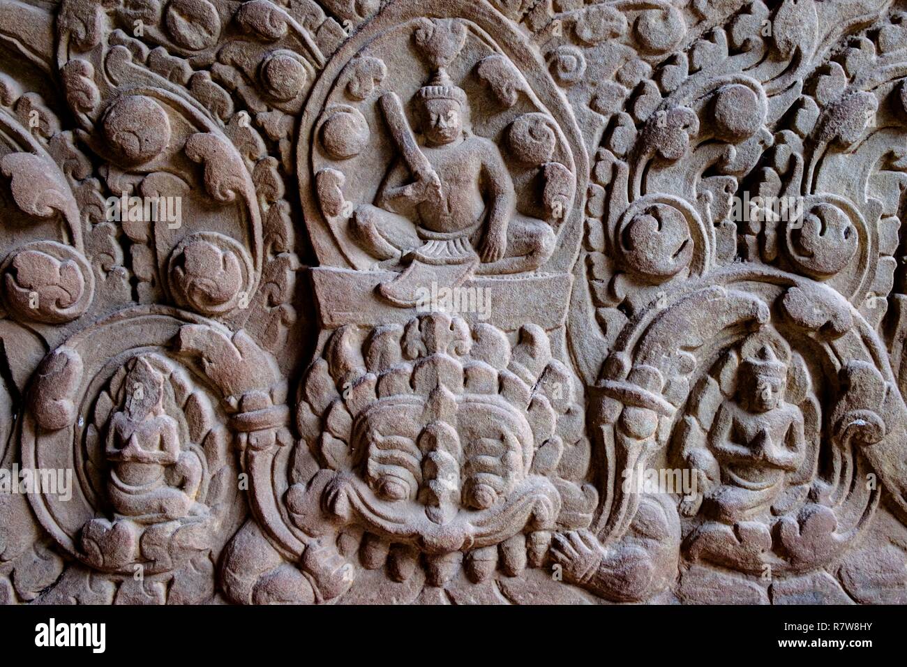 Cambodia, Phnom Penh, National museum in classical khmer style, build by french in 1917, lintel ...