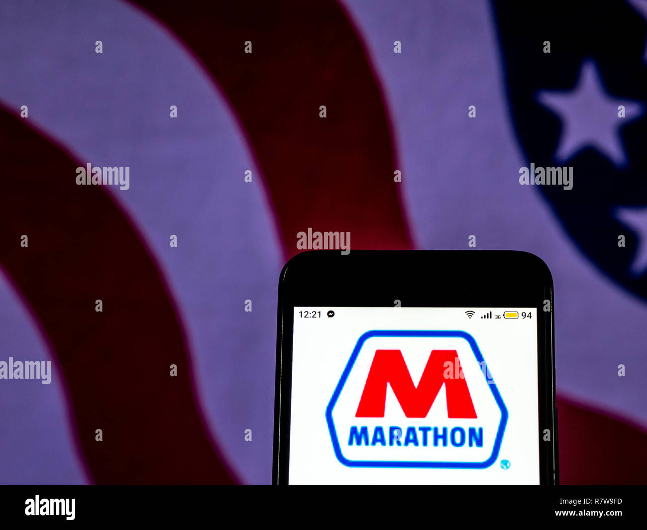 Marathon Petroleum Corporation, Petroleum refining company logo seen ...