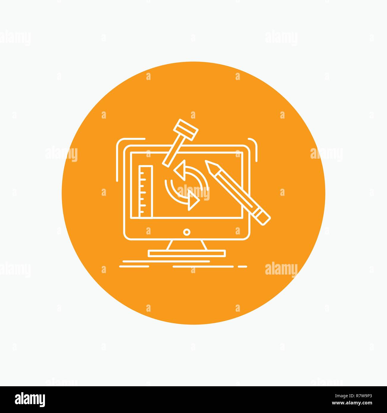 Engineering Project Tools Workshop Processing White Line Icon In Circle Background Vector