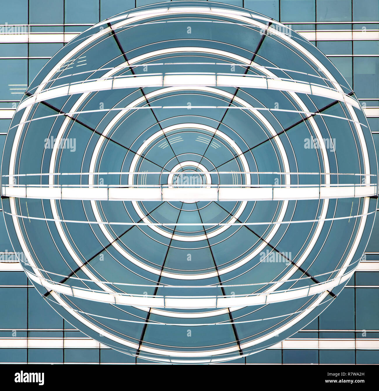 The sphere of deformed windows on background of house facade Stock ...