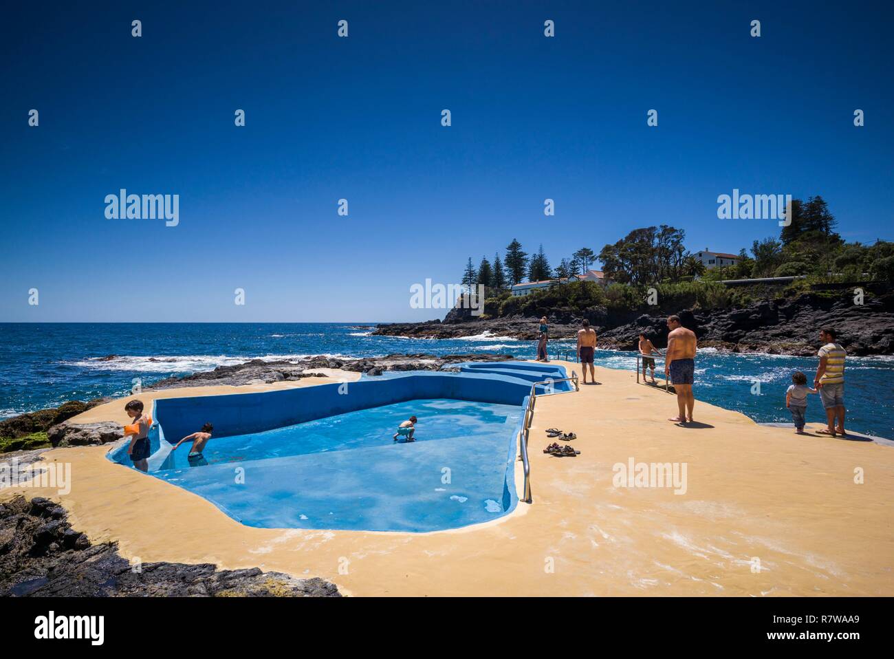 Portugal, Azores, Sao Miguel Island, Caloura, swimming pool Stock Photo ...