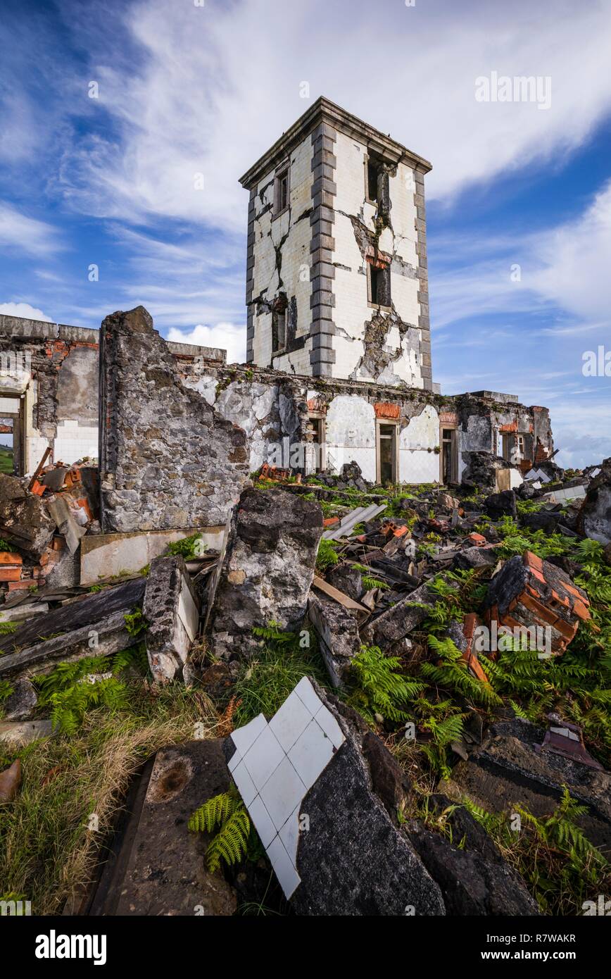 Portugal, Azores, Faial Island, Riberinha, earthquake damaged ruins of ...