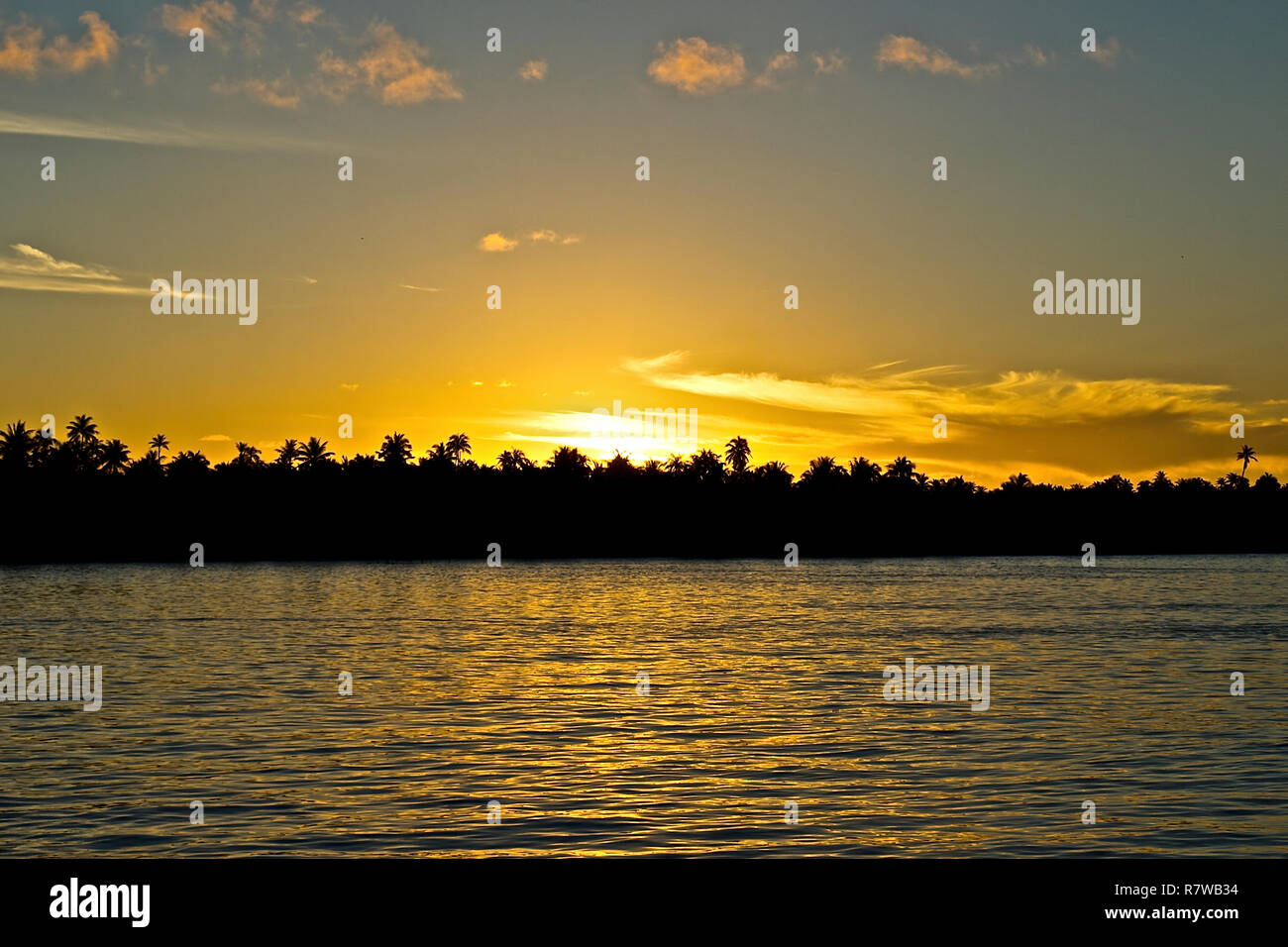 Sundown on Avatoru pass, Rangiroa atoll, French Polynesia Stock Photo ...