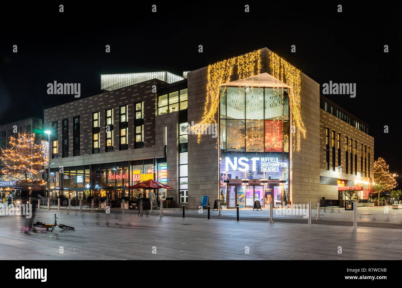 Festive lights in the Cultural Quarter at night in Guildhall Square ...