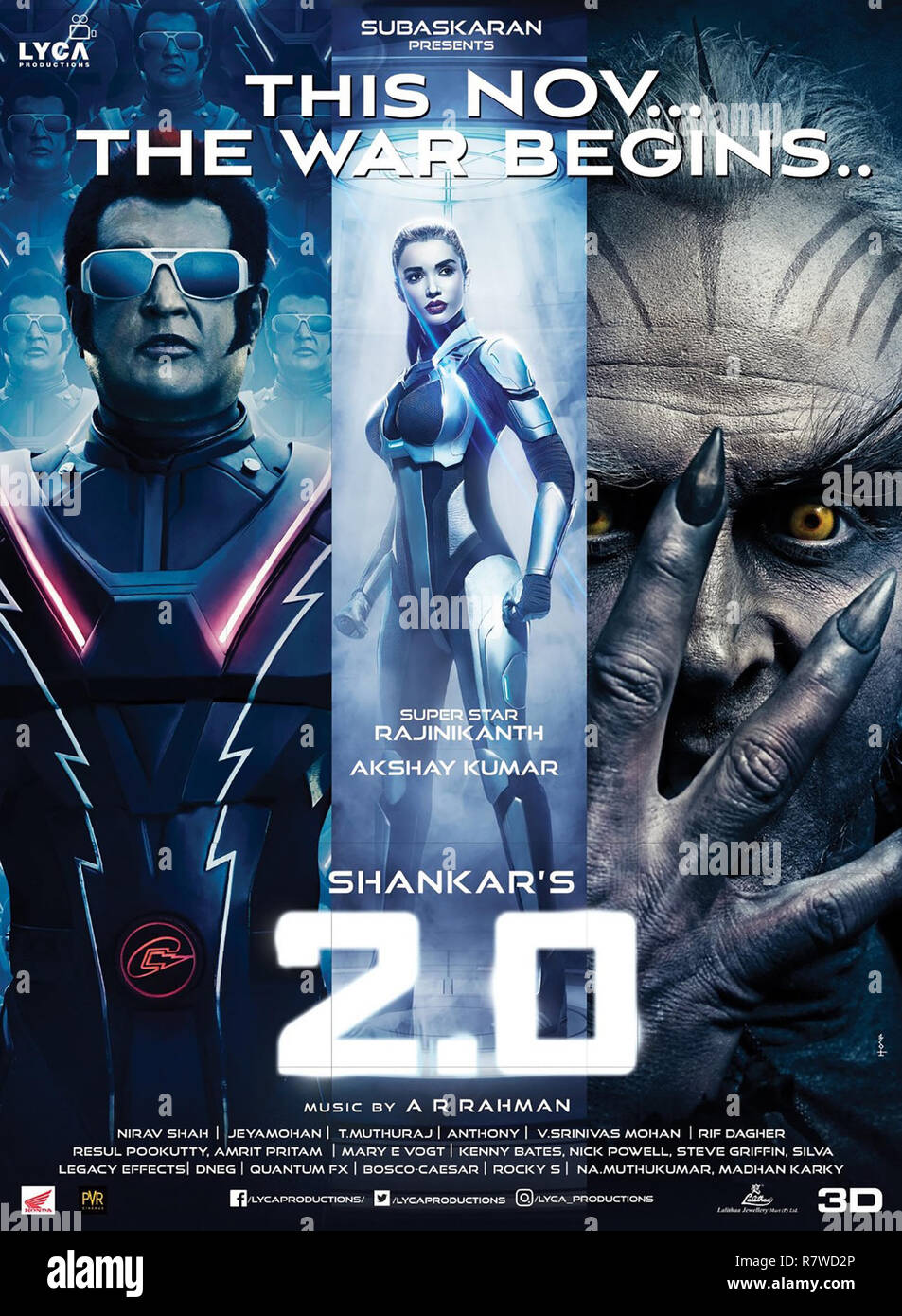 2.0, Indian poster, from left: Rajinikanth, Amy Jackson, Akshay Kumar ...