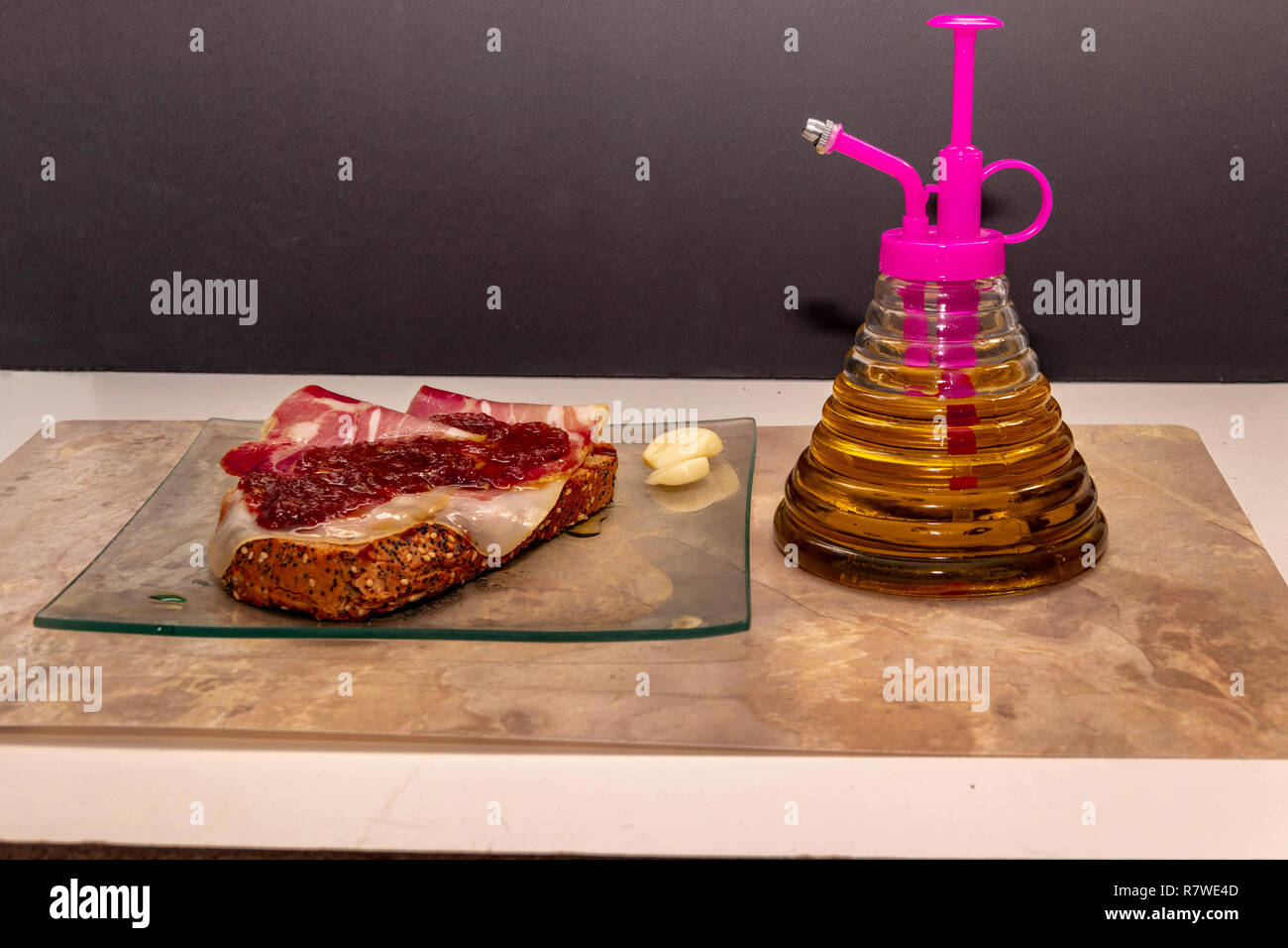 Delicious boar head toast with tomato and oil Stock Photo - Alamy