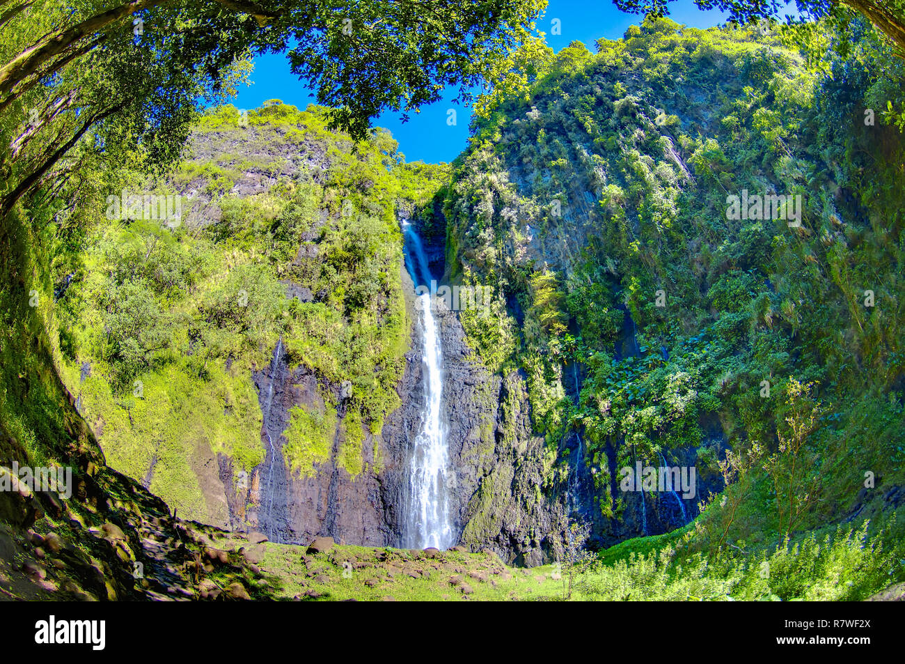 The valley of three waterfalls, Tahiti island, French Polynesia Stock ...