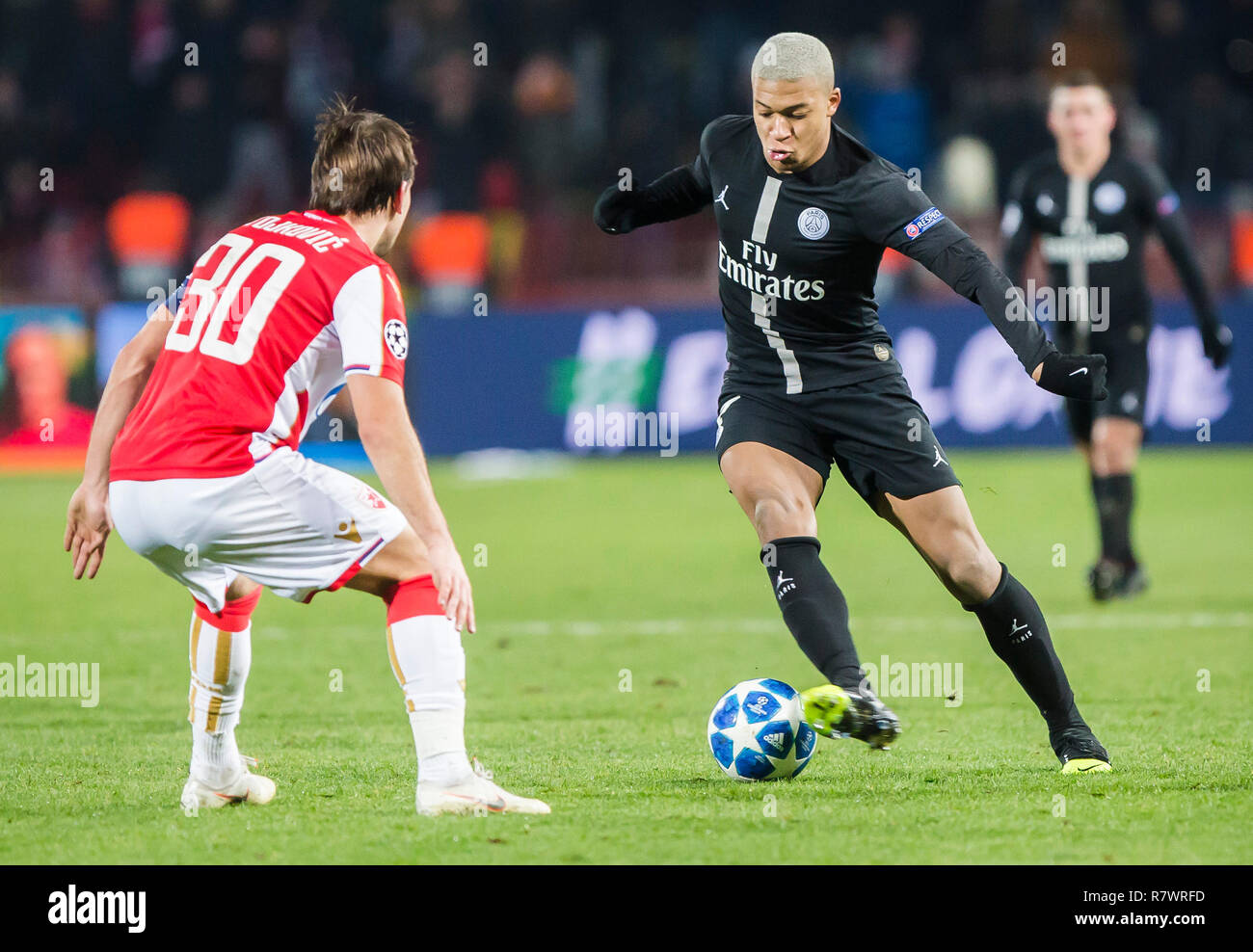 Rajko Mitic Stadium, Belgrade, Serbia. 11th Dec, 2018. Kylian Mbappe of ...