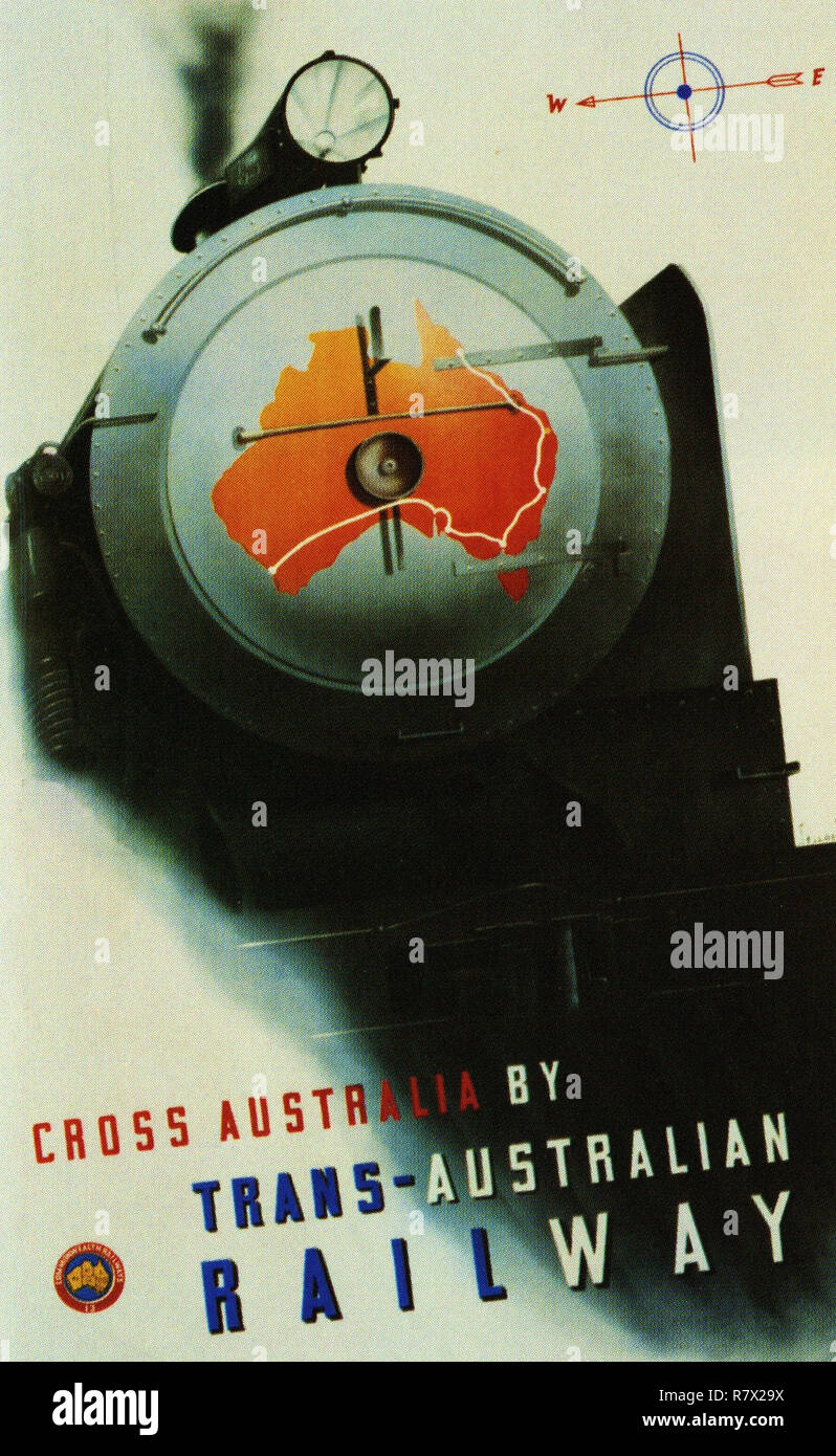 Trans-Australian Railway - Vintage Travel Poster Stock Photo - Alamy