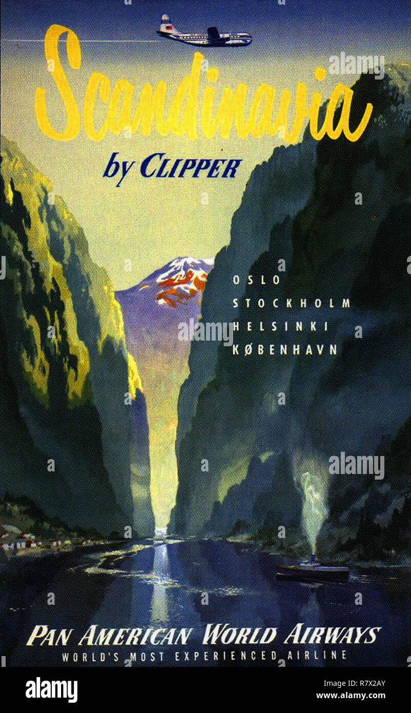 Pan Am Clippers Norway - Vintage Travel Poster Stock Photo - Alamy