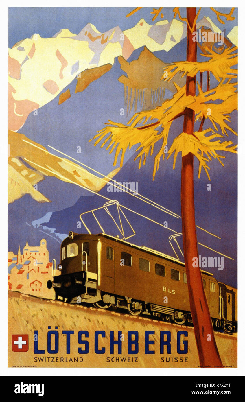 Lotschberg Schweiz - Vintage Travel Poster Stock Photo - Alamy