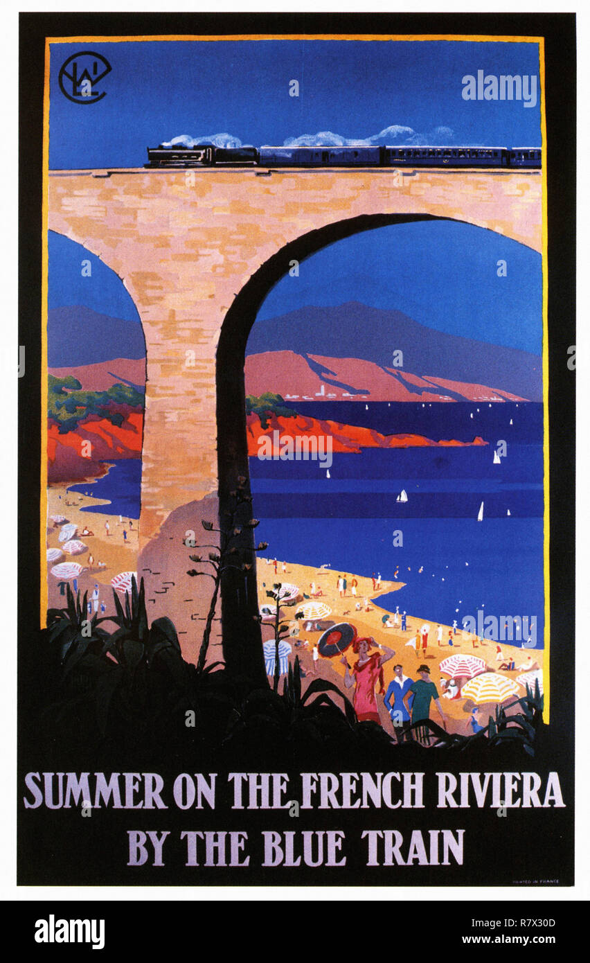 Le Train Bleu French Riviera - Vintage Travel Poster Stock Photo - Alamy