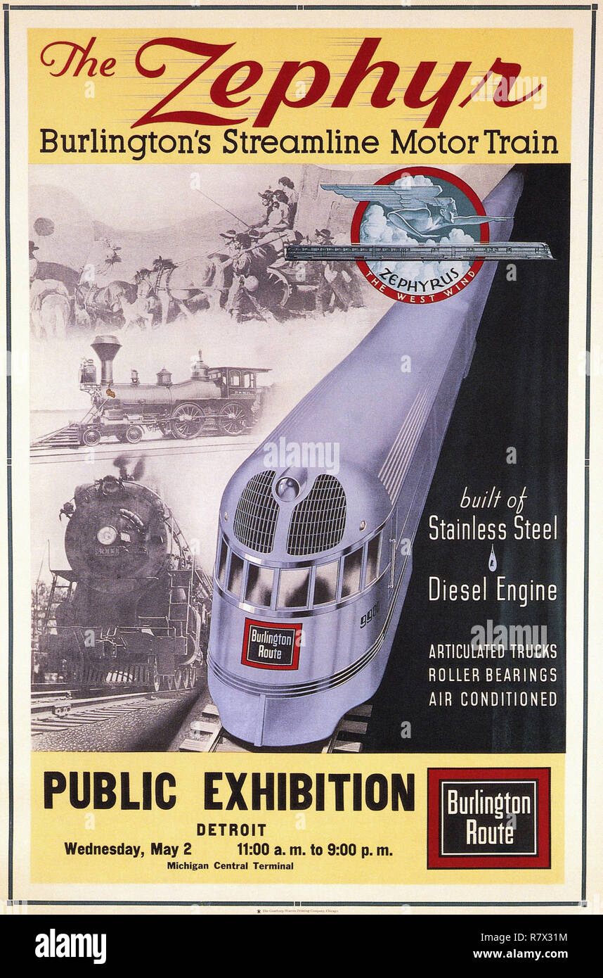 Built Of Stainless Steel The Zephyr - Vintage Travel Poster Stock Photo ...