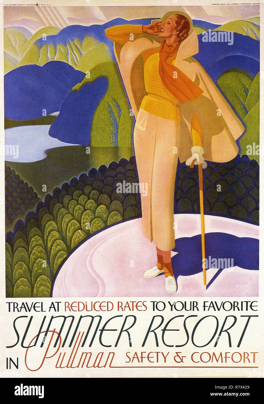 Summer Resort Pullman 2- Vintage Travel Poster Stock Photo - Alamy