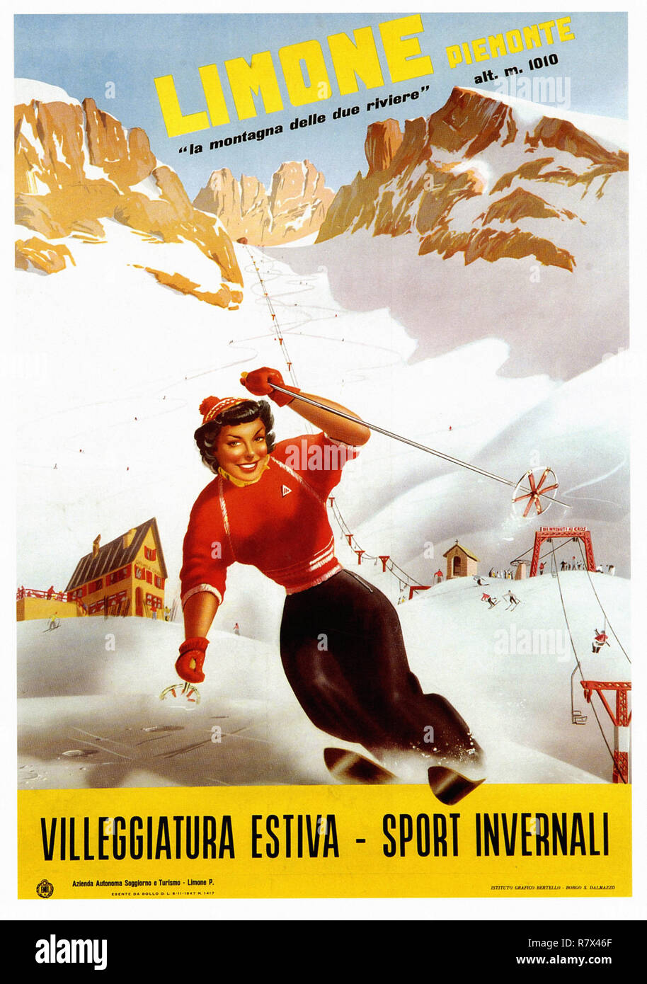 Limone Piemonte - Vintage Travel Poster Stock Photo - Alamy