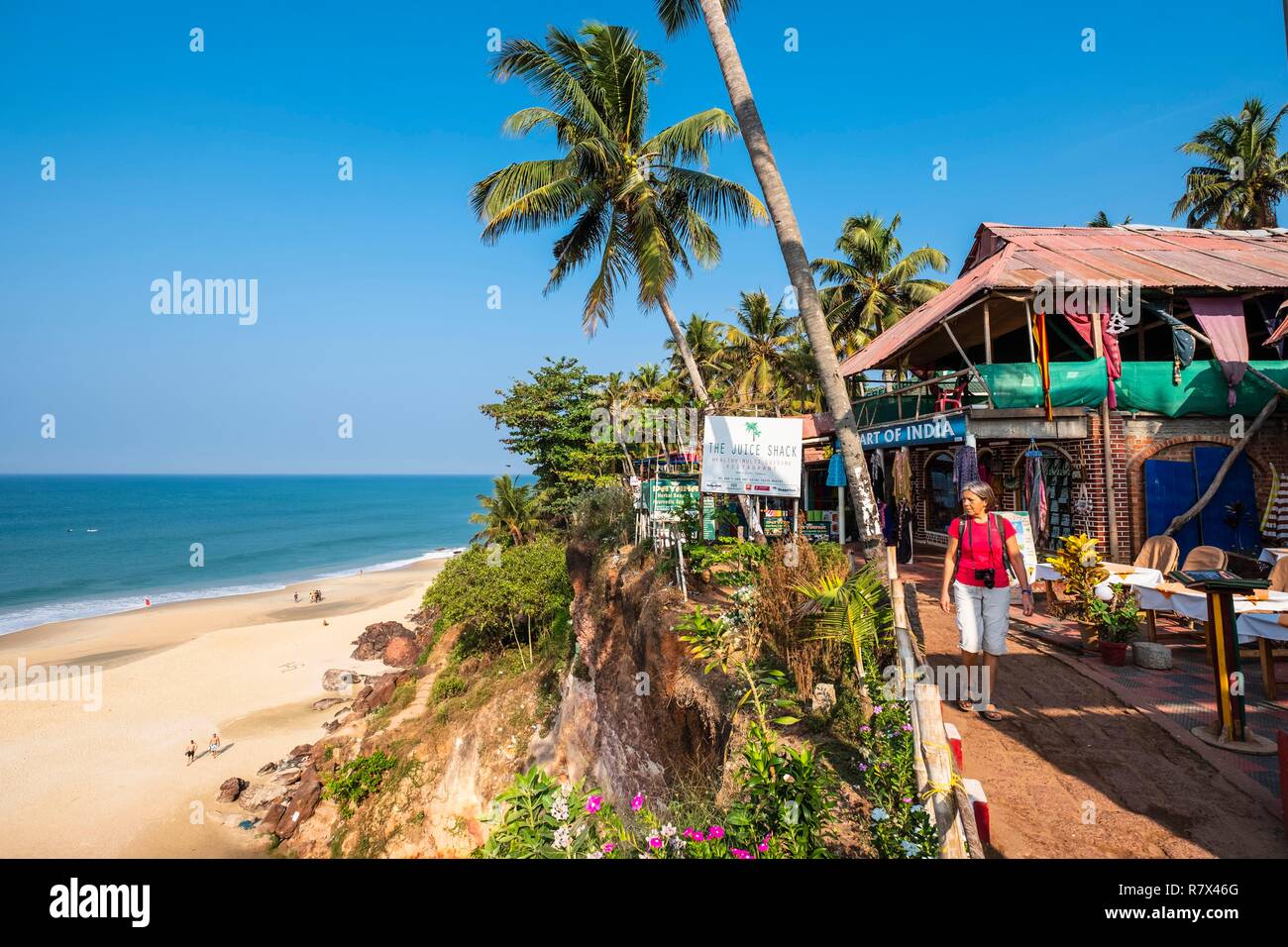 India, state of Kerala, Varkala, hotels, restaurants and shops ...