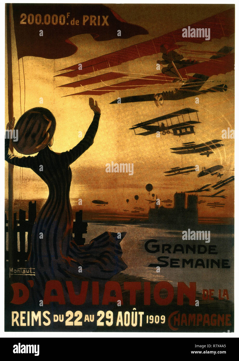 Grand Prize Of 200000 Francs 1909 - Vintage Travel Poster Stock Photo ...