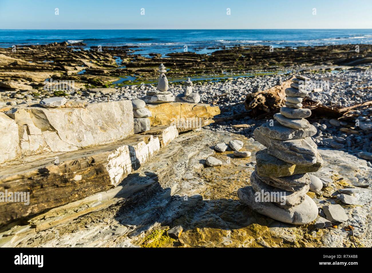 France, Pyrenees Atlantique, Pays Basque, Urrugne, Cairn at the foot of ...