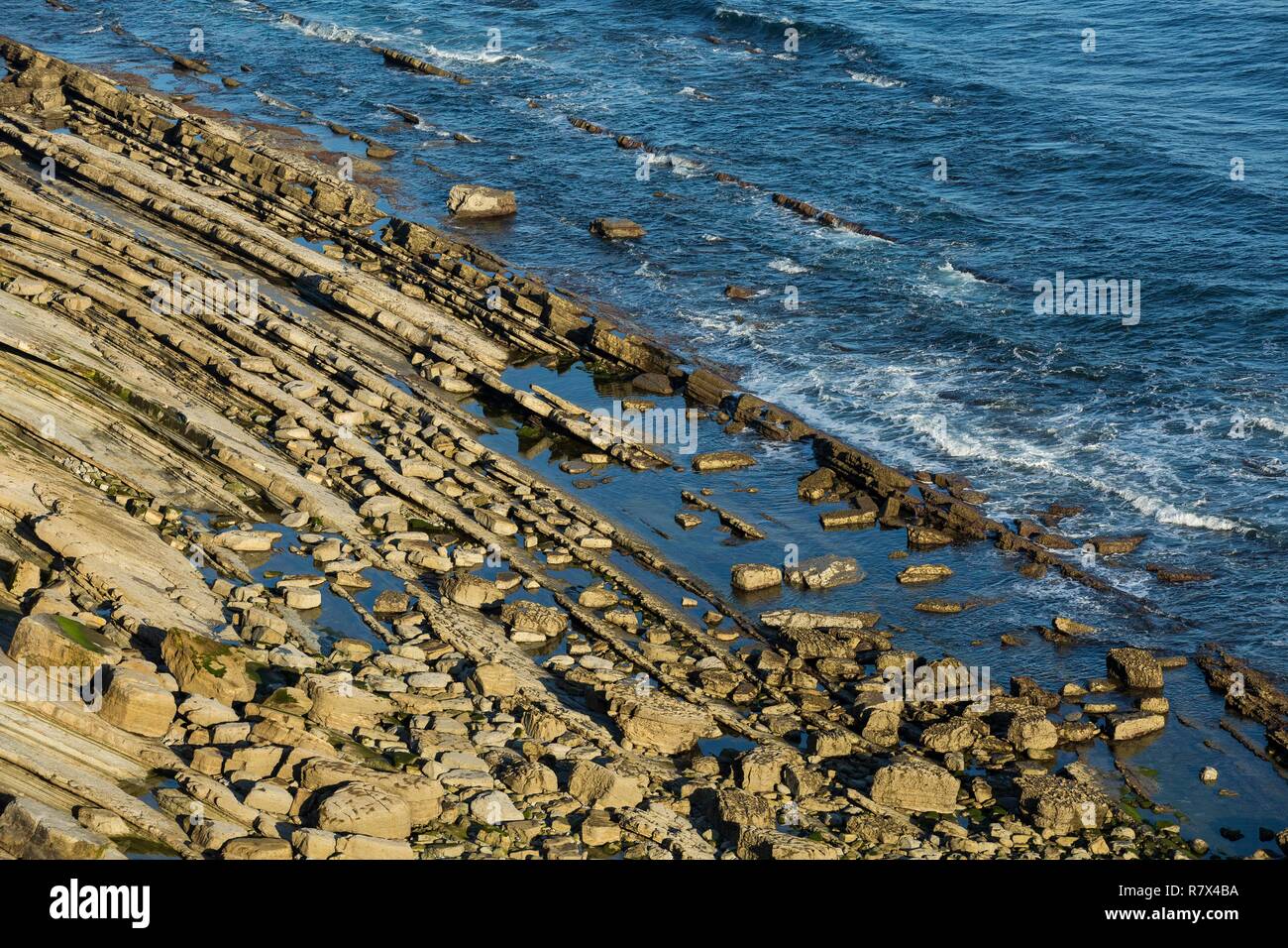 France, Pyrenees Atlantique, Pays Basque, Urrugne, the cliffs of Flysch ...
