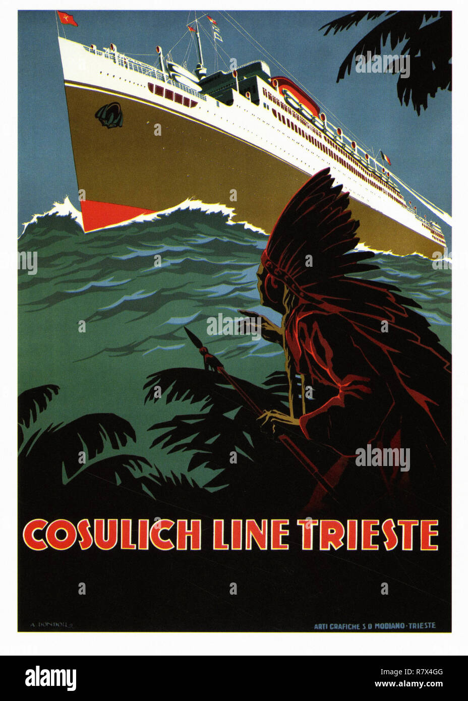 Cosulich Line Trieste - Vintage Travel Poster Stock Photo - Alamy