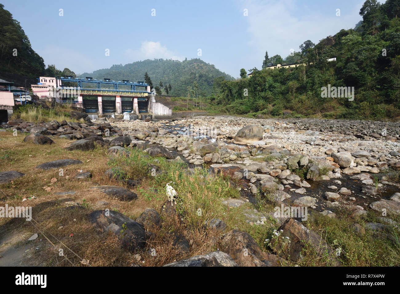 Bindu Barrage across river Jaldhaka at India-Bhutan border in ...