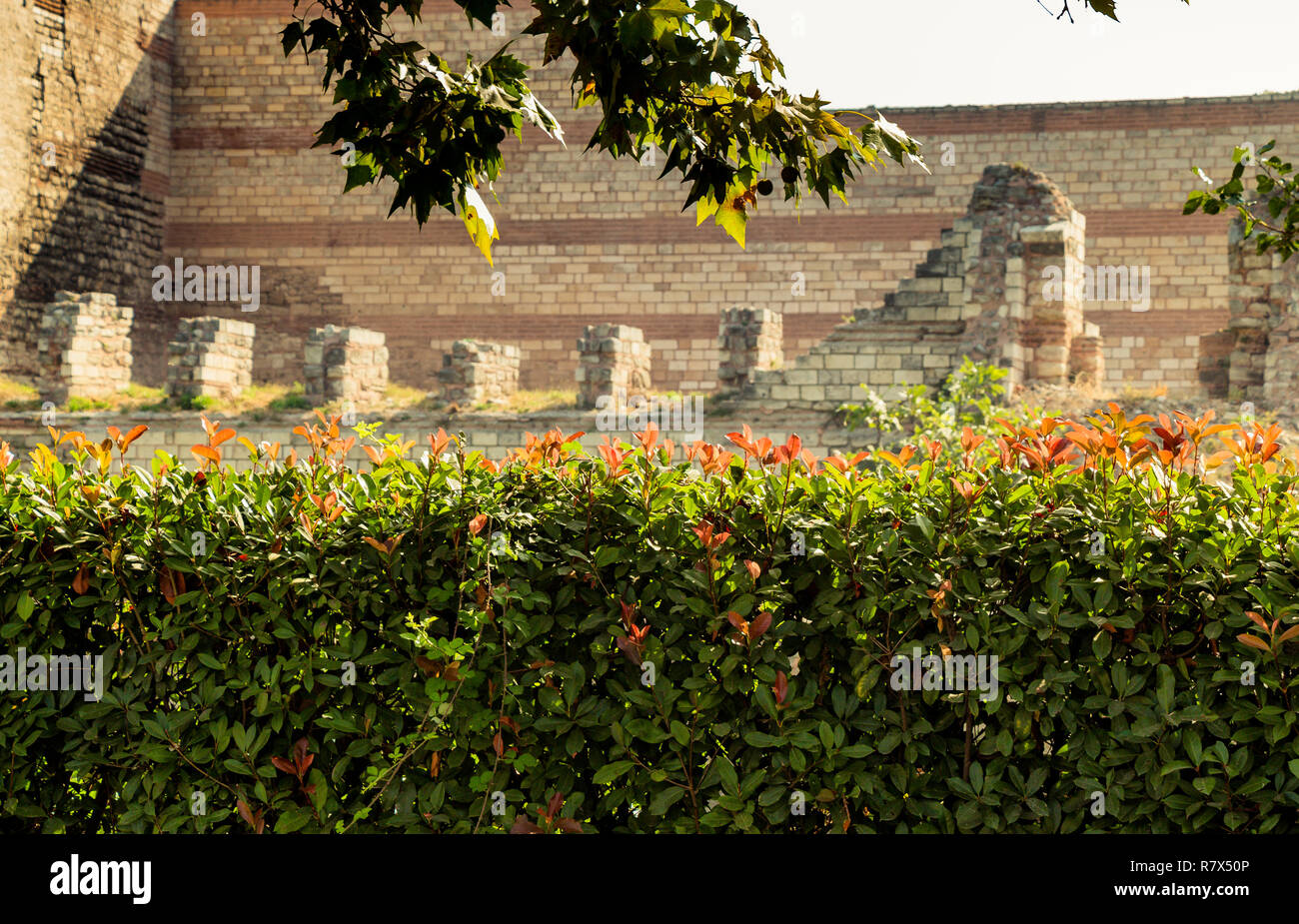 The ancient city walls of Constantinople in Istanbul, Turkey Stock ...