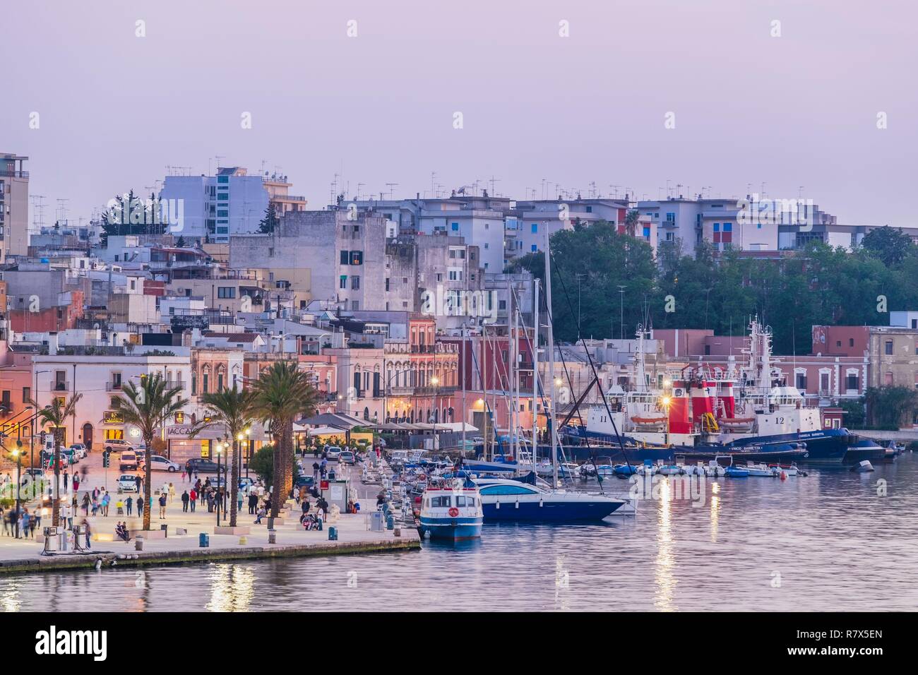 Italy, Apulia, Salento region, Brindisi, the harbour and the old town ...