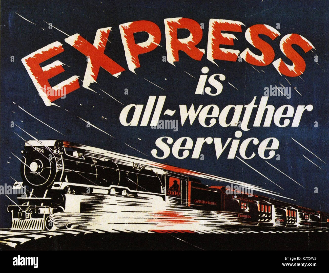 Express Is All Weather Service - Vintage Travel Poster Stock Photo - Alamy