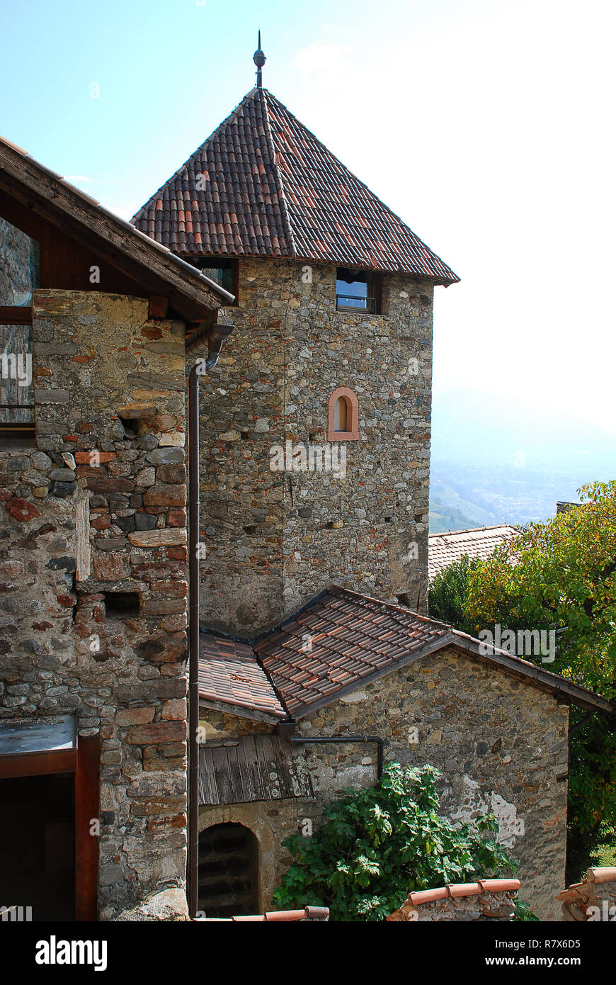 Part of the fortified wall of the Tyrol Castle, South Tyrol, Italy ...