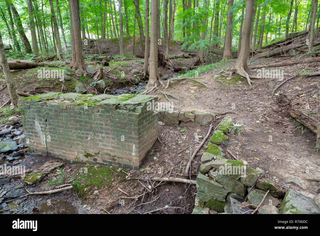 Old ruins still standing from a former dam along a small creek. Tallman ...